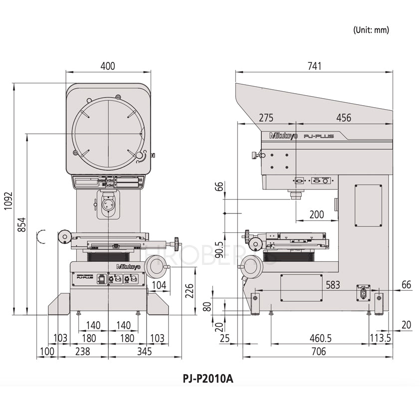 Mitutoyo 302-802-10 PJ-P2010A Profile Projector XY Stage Travel Range ...